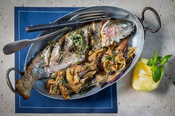 Recette Bonite marinée et grillée, aurbergine et semoule fine aux herbes